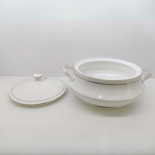 Clay Craft Donga with Lid Mona Goldline White Dia 6 inch Ceramic 2000 ml